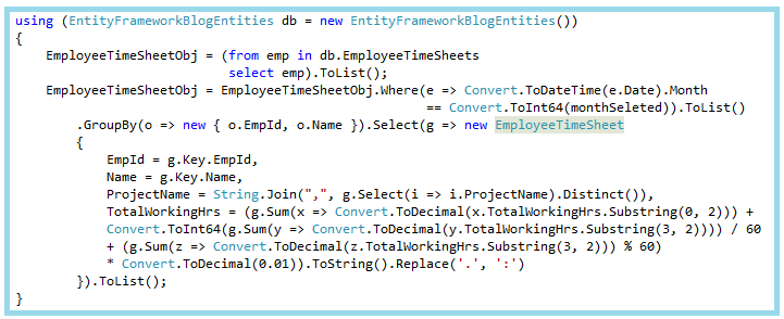 Aggregate data using Entity Framework